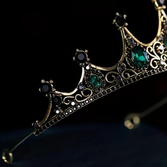 Accessories | New Emerald And Black Crystal Studded Gold Tiara Princess ...